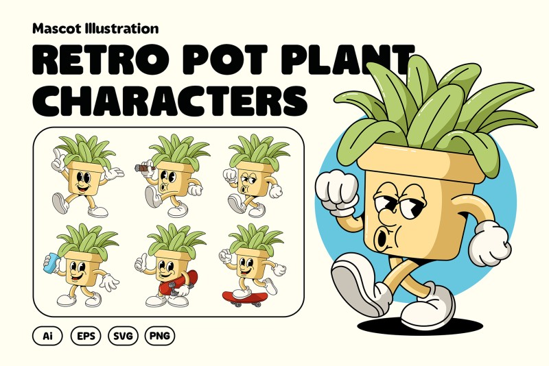 Retro Pot Plant Character - Graptail Type Supply.